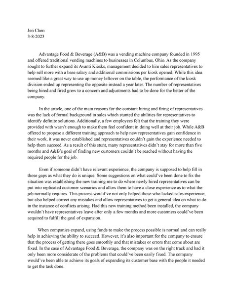 Advantage Case Study Jen Chen 3 8 Advantage Food And Beverage Aandb