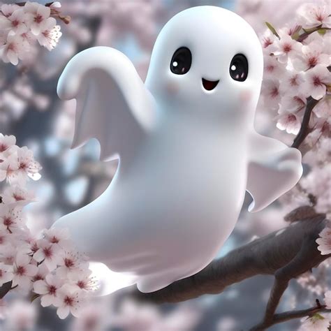 Premium Psd A Cute Ghost In A Cherry Blossom Forest Aigenerated