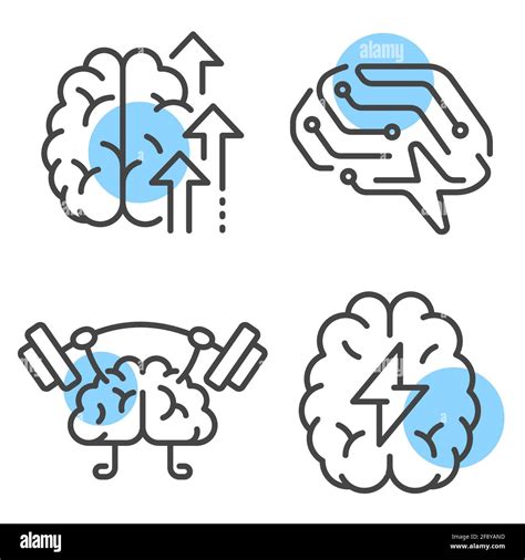 Set Of Vector Illustrations Of Linear Style Brain Activity Icons For