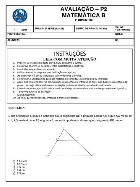 avaliação matemática b p 2 1º bim 3ª série 20 questões pdf