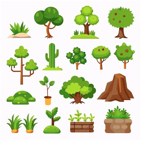 Premium Vector Stylized Tree And Bush Icons For 2d Games Cartoon