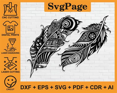 Feather Dxf Laser Cut Svg Files Wall Art Sticker Glowforge Engraving