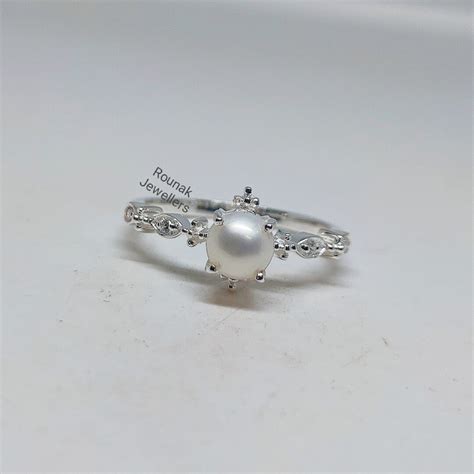 Freshwater Pearl Ring Sterling Silver Cubic Zirconia Promise Ring Etsy