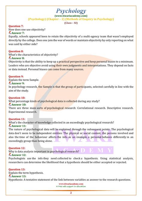 Class 11 Psychology Chapter 2 Important Questions Methods Of Enquiry