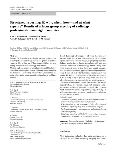 Pdf Structured Reporting If Why When How And At What Expense Results Of A Focus Group