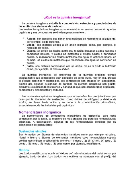 ¿qué Es La Química Inorgánica ¿qué Es La Química Inorgánica La
