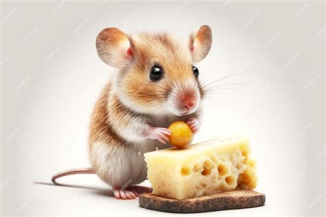 Premium Photo Charming Cute Mouse Eating Cheese On White Background