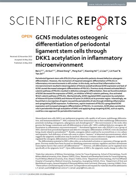 Pdf Gcn5 Modulates Osteogenic Differentiation Of Periodontal Ligament Stem Cells Through Dkk1