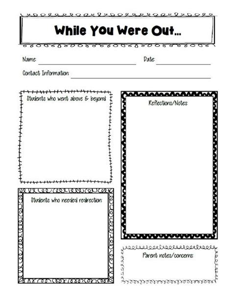 While You Were Out Substitute Teacher Printable Teacher