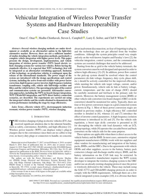 Vehicular Integration Of Wireless Power Transfer Systems And Hardware Interoperability Case