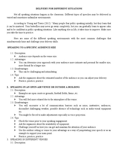 Delivery For Different Situation Notes Pdf Public Speaking