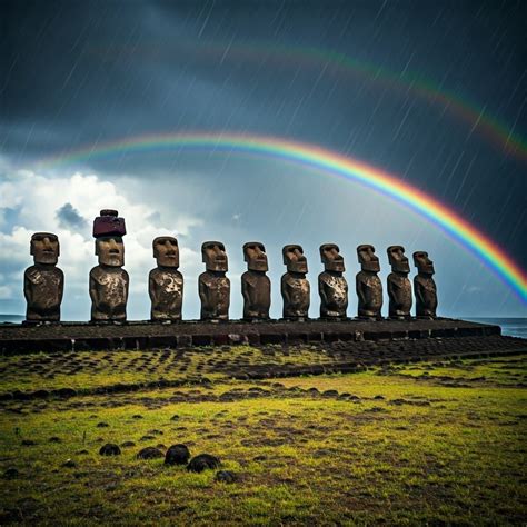 Moai With Rainbow Moai With Rainbow