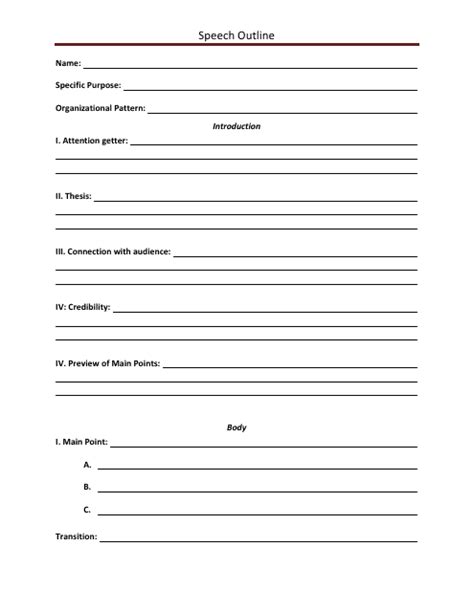 Speech Outline Template Red Download Printable Pdf Templateroller