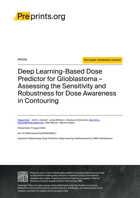 Pdf Deep Learning Based Dose Predictor For Glioblastoma Assessing The Sensitivity And