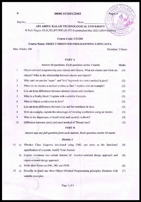 Cst205 Object Oriented Programming Using Java Exam Paper May 2025