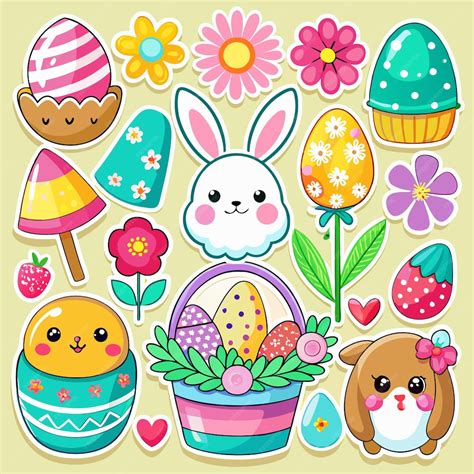 Premium Vector Cute Easter Stickers With Bunny Chicks And Easter Eggs