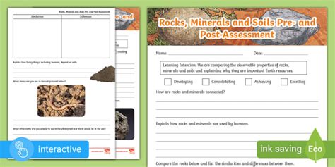 Rocks Minerals And Soils Pre And Post Assessment Year 3