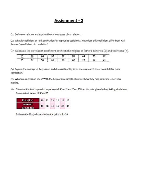 Assignment Unit 3 Correlation And Regression Analysis Pdf