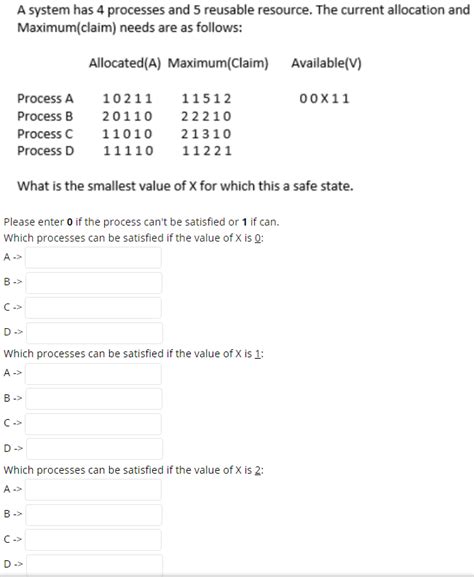 solved a system has 4 processes and 5 reusable resource the