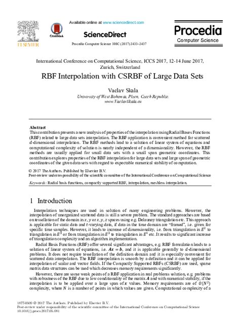 Pdf Rbf Interpolation With Csrbf Of Large Data Sets