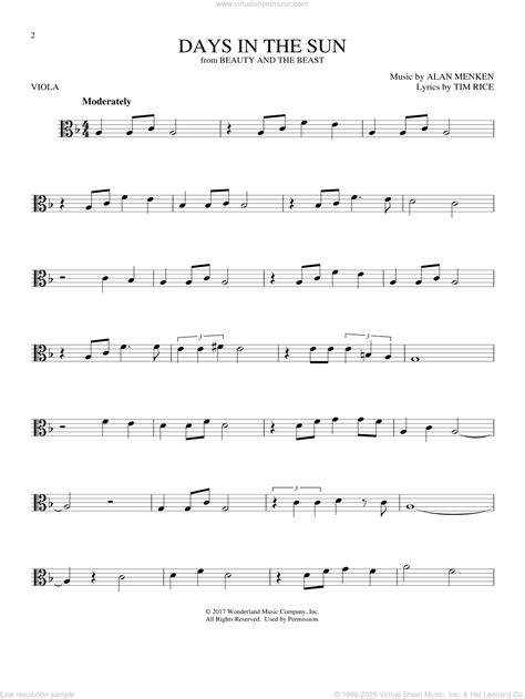 Days In The Sun From Beauty And The Beast Sheet Music For Viola Solo