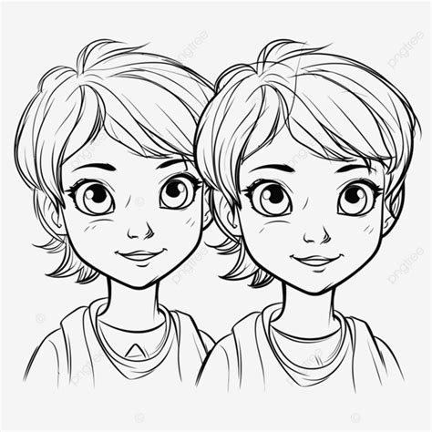 얼굴 윤곽선 스케치 드로잉에 미소를 짓고 있는 아이들의 낙서 두 개 벡터 사실적인 초상화 그리기 사실적인 초상화 개요