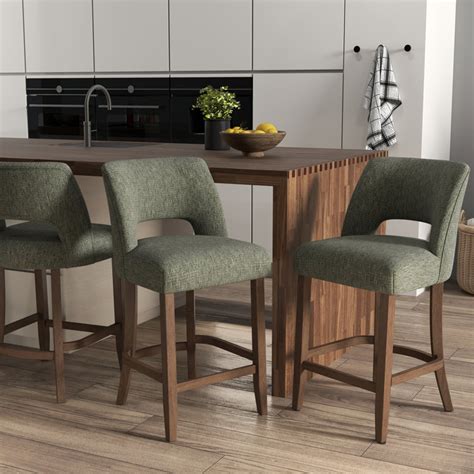 Lark Manor Bisto Upholstered Counter Height Bar Stool With Solid Wood
