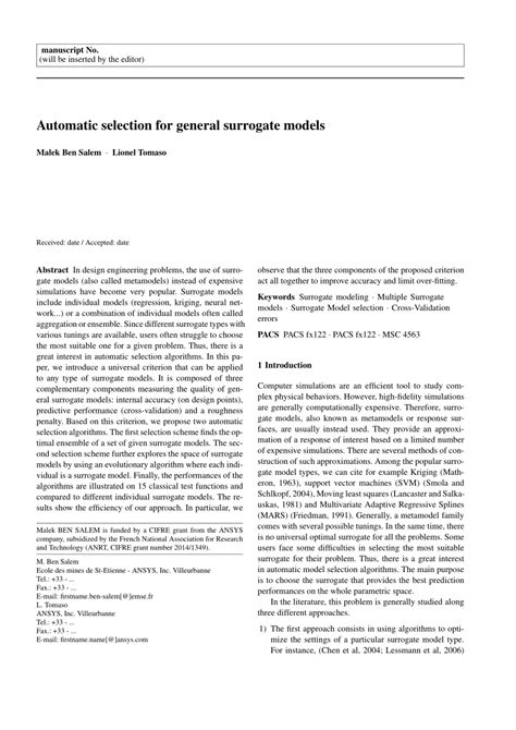 Pdf Automatic Selection For General Surrogate Models