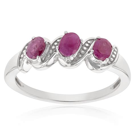 Sterling Silver 060ct Natural Ruby 4x3mm Trilogy Ring Shiels Jewellers