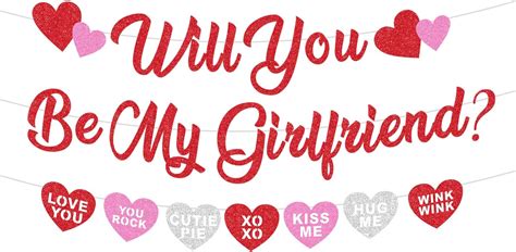 Will You Be My Girlfriend Banner Red Pink Valentines Day