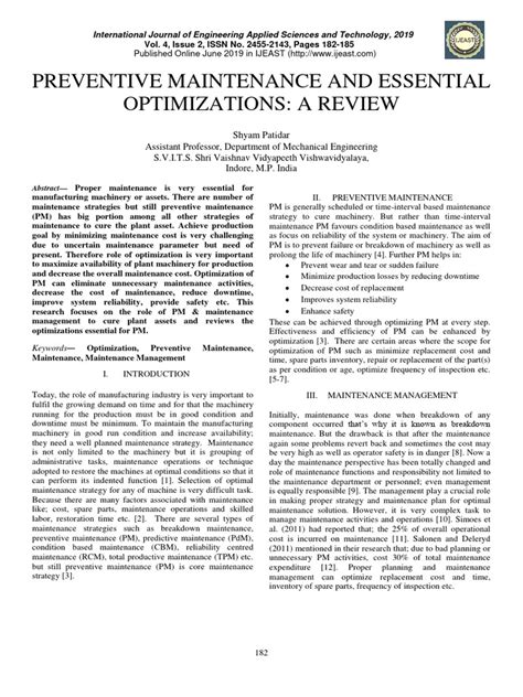 Preventive Maintenance Pdf Mathematical Optimization Reliability Engineering