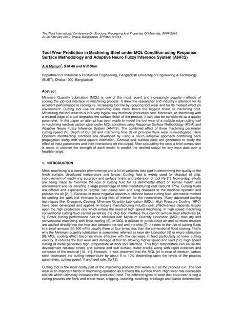 pdf tool wear prediction in machining steel under mql condition using