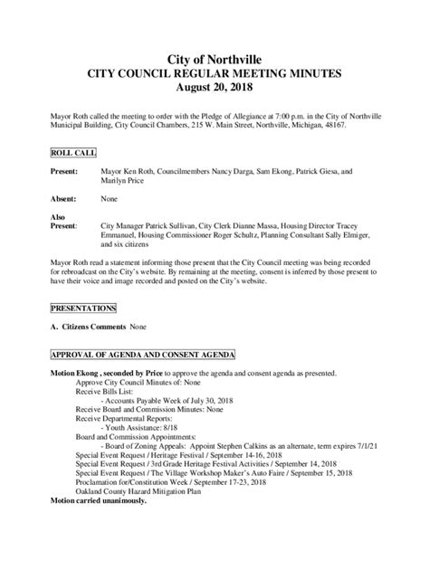 Fillable Online Mayor Ken Roth Councilmembers Nancy Darga Sam Ekong Patrick Giesa And Fax