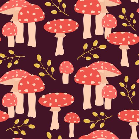 Cute Abstract Autumn Fall Seamless Vector Pattern Background Illustration With Red Mushrooms And