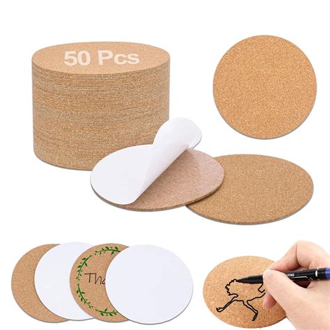 50 Pack Self Adhesive Cork Coaster Backing Sheets，4 Round Cork