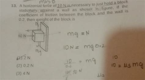 Mv013 A Horizontal Force Of 10 N Is Necessary To Just Hold A Block Sta