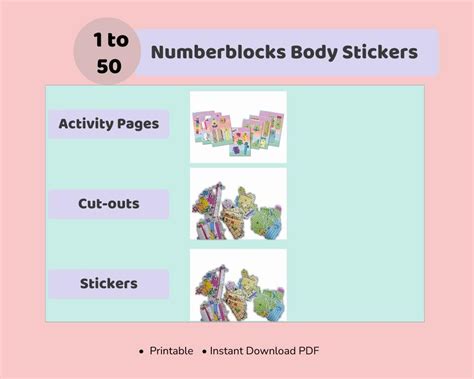 Numberblocks 1 50 Stickers Printable Body Character Sticker Pack