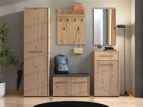 Landes Slatted Artisan Oak Effect Tall Narrow Shallow Depth Wardrobe
