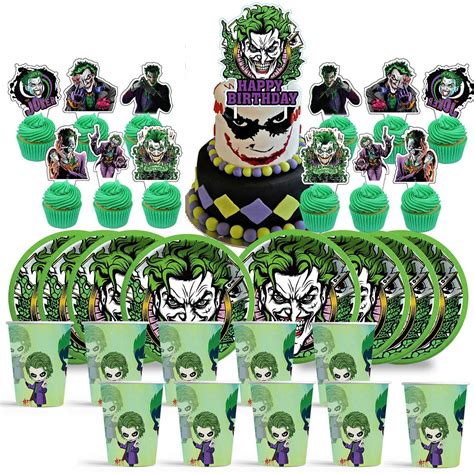 Joker Birthday Cups Party Supplies Plates Decorations Cake Topper Decor