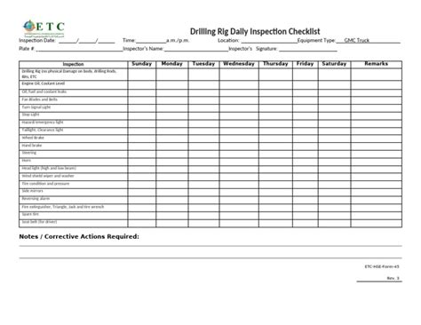 Drilling Rig Daily Inspection Checklist Pdf