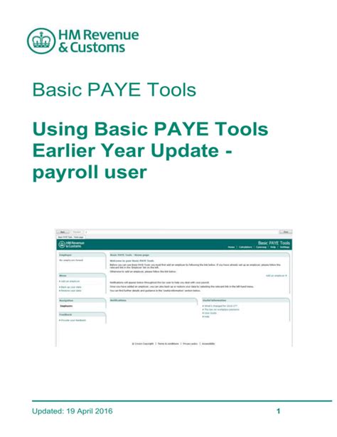 Basic Paye Tools Earlier Year Update
