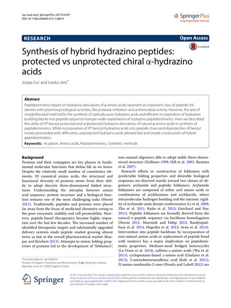 Pdf Synthesis Of Hybrid Hydrazino Peptides Protected Vs Unprotected