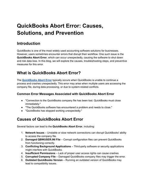 Ppt Quickbooks Abort Error Causes Solutions And Prevention Powerpoint Presentation Id