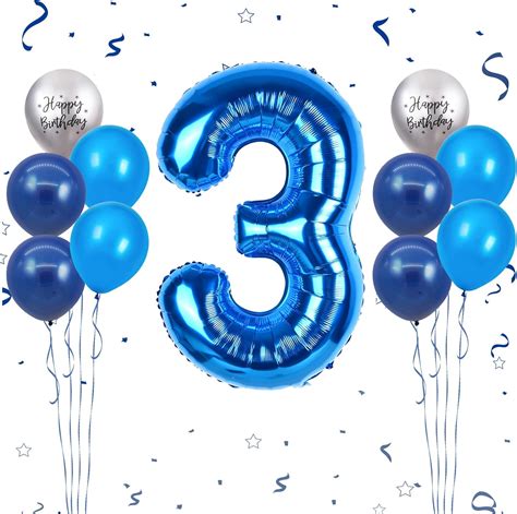 40 Inch Blue Number 3 Balloon 3rd Birthday Balloons 11pcs