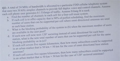 solved q2 a total of 24 mhz of bandwidth is allocated to a
