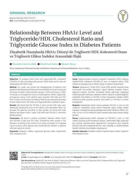 Pdf Relationship Between Hba1c Level And Triglyceridehdl Cholesterol