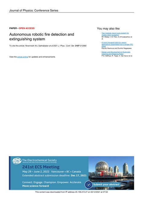 PDF Autonomous Robotic Fire Detection And Extinguishing System