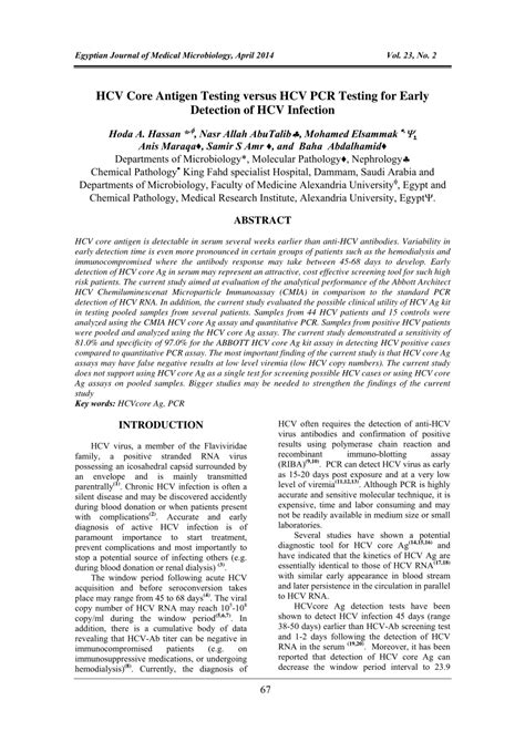 Pdf Hcv Core Antigen Testing Versus Hcv Pcr Testing For Early Detection Of Hcv Infection