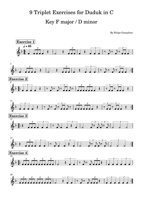 9 Triplet Exercises For Duduk In C By Felipe Gonçalves Sheet Music For