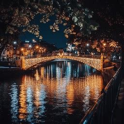 Free Illuminated Night Bridge Image Night Bridge River Download